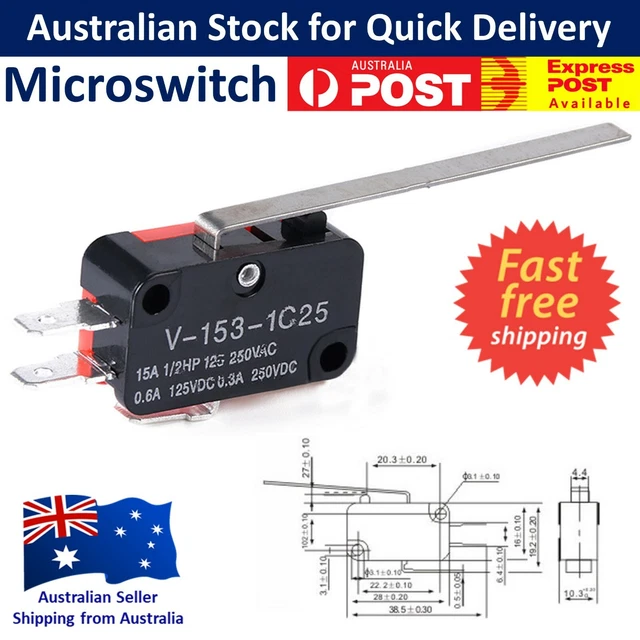 V-153-1C25 MICRO SWITCH - 1/2HP 15A 250VAC Long Lever Limit Switch NO ...