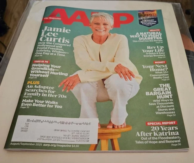 AARP MAGAZINE AUG/SEPT 2025 Jamie Lee Curtis 20 Years after Katrina £5. ...