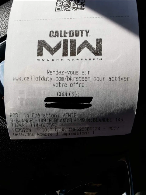 CODE BURGER KING Call of Duty Modern Warfare 2. EUR 10,00 - PicClick FR