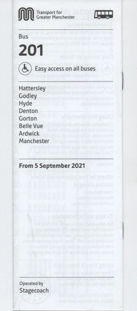 TFGM BUS TIMETABLE - 201 - Hattersley-Hyde-Manchester - Sept 2021 ...