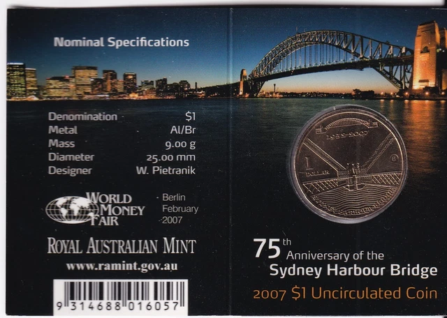 AUSTRALIAN: 2007 $1 Sydney Harbour Bridge B Brisbane Mintmark Coin EUR ...