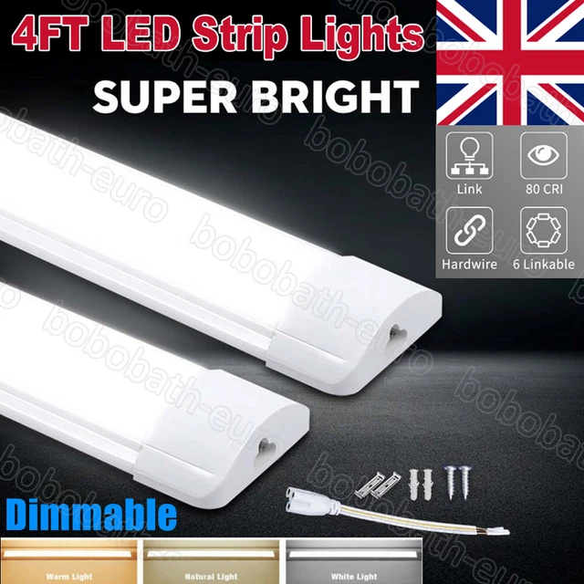 4FT LED STRIP Lights Batten Tube Light Office Garage Ceiling Lamp ...