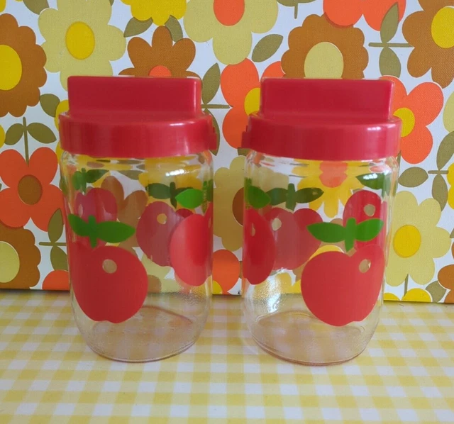 VINTAGE HENKEL CANISTER Jar Storage Pot Red Apple Glass Retro 70s 80s £ ...