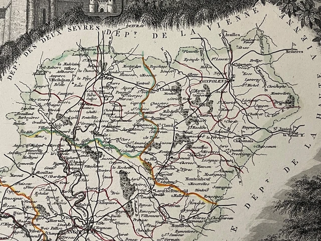 CHARENTE DÉPARTEMENT FRANÇAIS carte de 1850 France Angoumois Saintonge ...