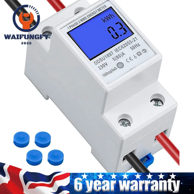 LCD DIGITAL ELECTRICITY Meter 1 Phase Meter 230V 5(80) A 50Hz Din Rail ...