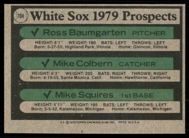 1979 TOPPS WHITE Sox Prospects - Ross Baumgarten/Mike Colbern/Mike ...