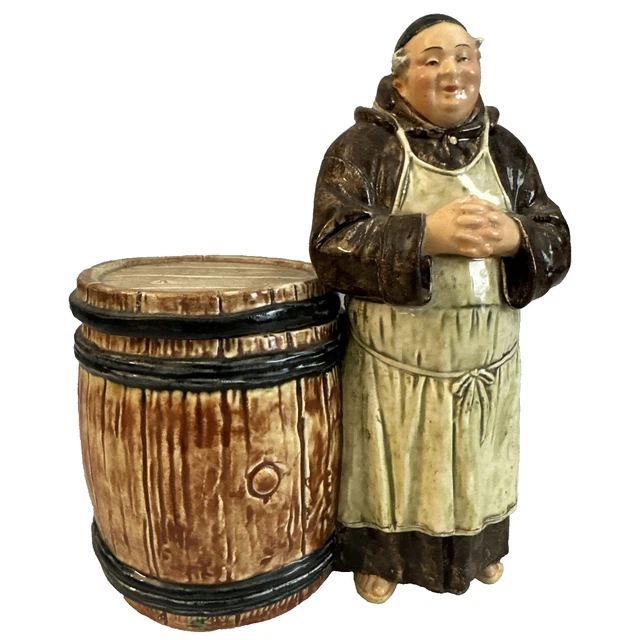 ANTIQUE BERNARD BLOCH Majolica Monk & Lidded Barrel Figurine Smoking ...