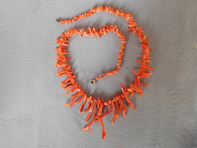 COLLIER ANCIEN NATUREL Perle Corail Bâton Branche Orange Vintage Coral ...