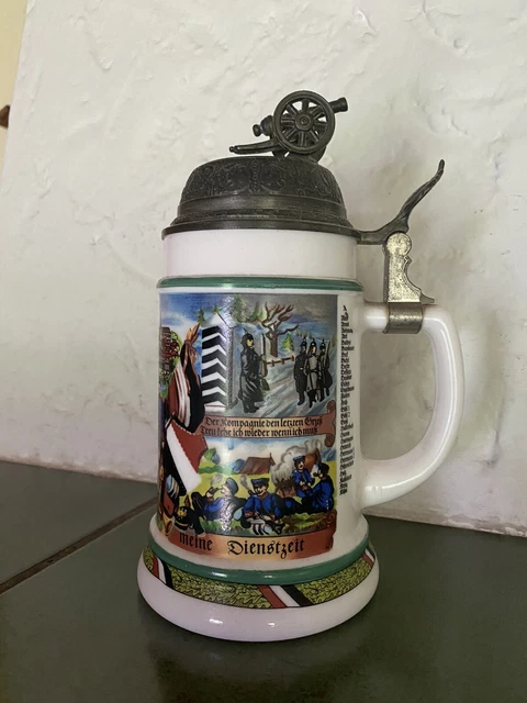 BMF PORZELLAN BIERKRUG mit Spieluhr Zinndeckel Sammlerstück Garnison ...