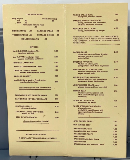 ORIGINAL VINTAGE 1970S Ryan House Restaurant Menu Catherine's Parlour ...