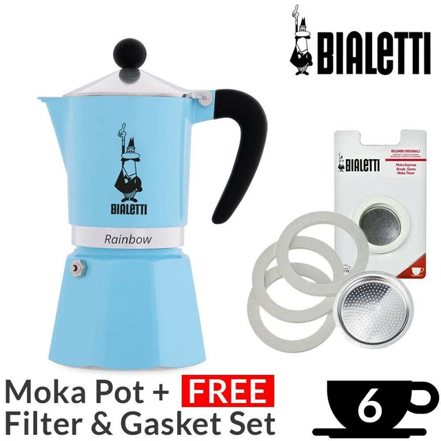 BIALETTI MOKA 6 Cup in Blue | Rainbow Italian Coffee Stovetop Espresso ...