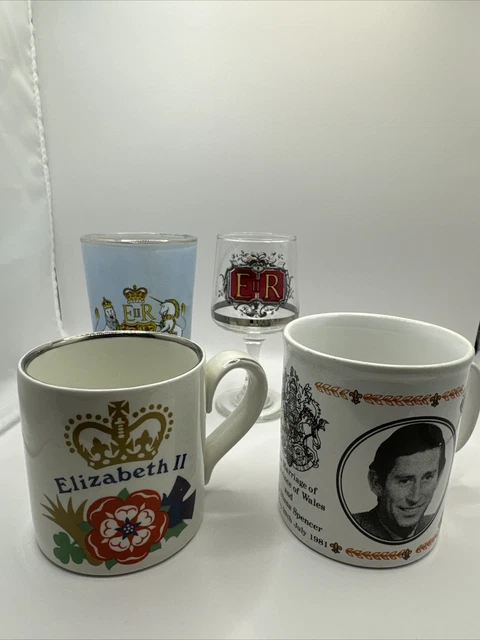 BLUE QUEEN ELIZABETH II Coronation Glass Beaker, Cup, Diana And Charles ...