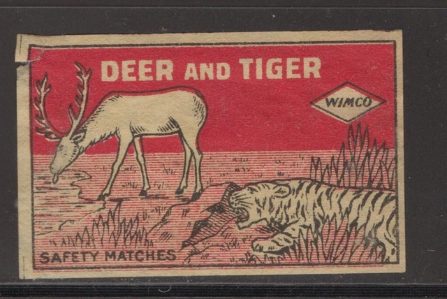MATCHBOX LABELS INDIA-DEER and Tiger, WIMCo - # £2.00 - PicClick UK