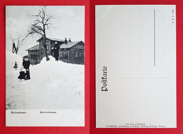 AK REITZENHAIN IM Erzgebirge um 1910 Bahnhofstrasse im Winter ( 18828 ...