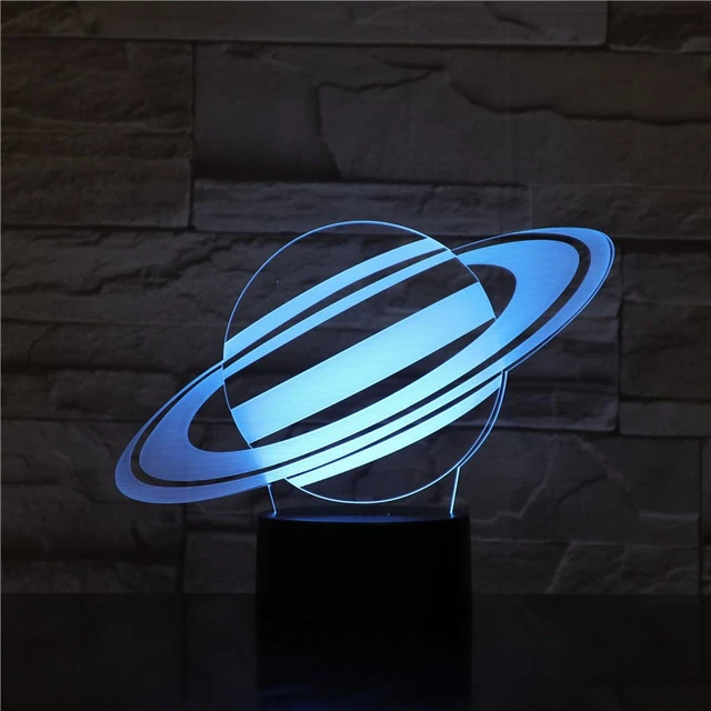 7 COLOR CHANGING Saturn 3D Illusion Night Light Planet LED Table Lamp ...