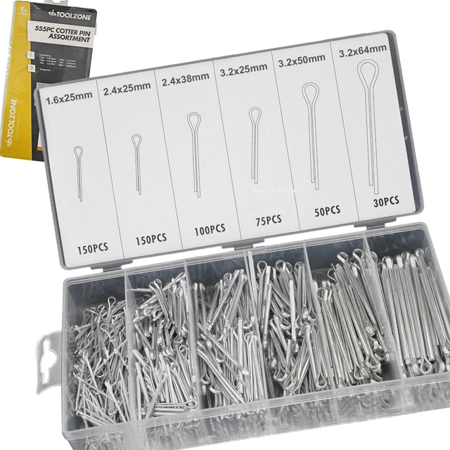 SPLIT PINS. COTTER Pins 555 assorted castellated Nut Pins in a ...