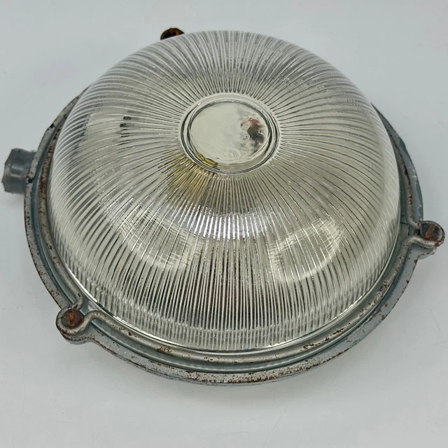 VINTAGE FRENCH GREY Heavy Cast Iron & Prismatic Glass Industrial ...