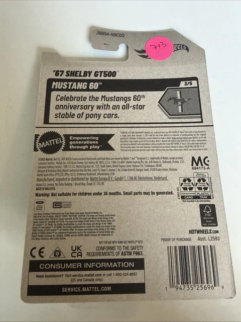 HOT WHEELS 2025 '67 Shelby GT500 161/250 Mustang 60th 3/5 Black NEW ...