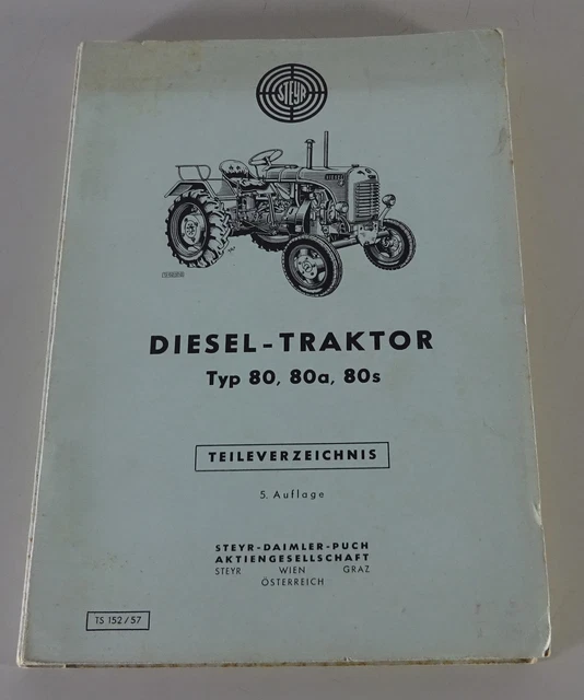 PARTS CATALOG/SPARE PARTS List Steyr Diesel Tractor Type 80, 80a, 80s ...