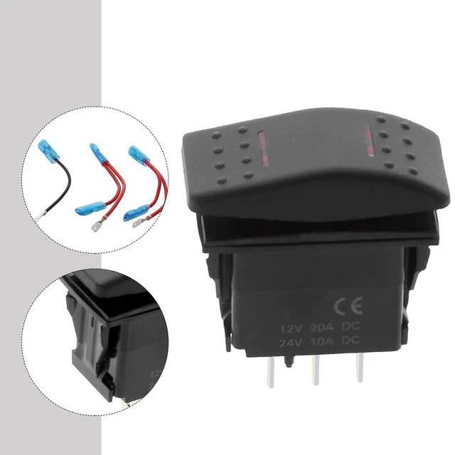 MOMENTARY ROCKER SWITCH Toggle On-Off-On 12V/20A 4Pin DPDT Red LED ...