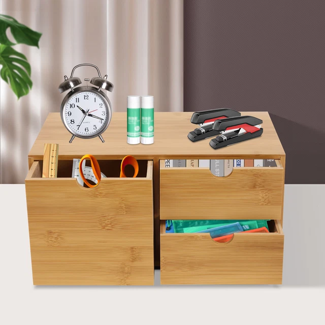 BAMBOO DESK ORGANIZER Drawer Tabletop Storage Organization Box Home $45 ...