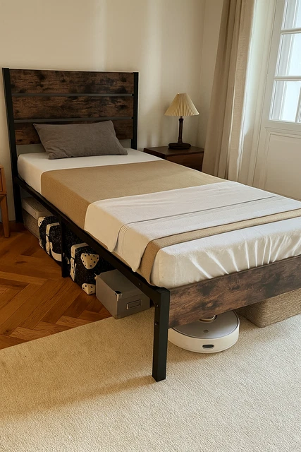 RUSTIC SINGLE BED Frame Industrial Premium Headboard Metal Platform ...