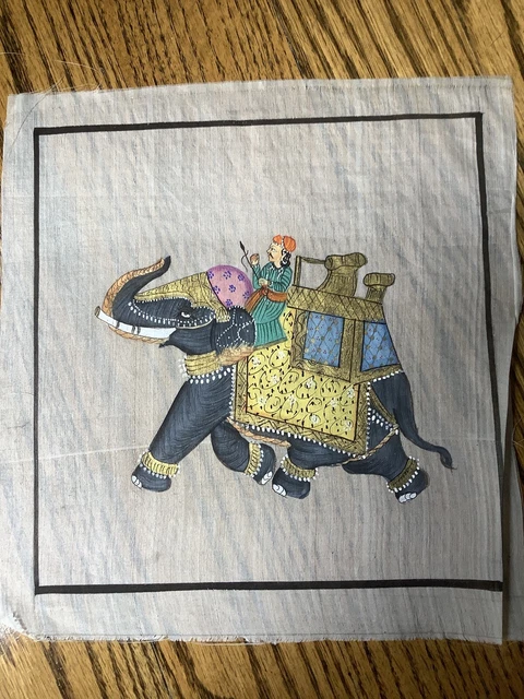 VINTAGE PERSIAN ISLAMIC Middle Eastern Indian Painting Elephant Rider ...