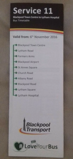 BLACKPOOL TRANSPORT BUS Timetable Service 11 from 6th November 2016 ...