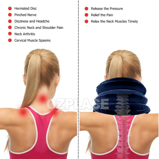 AIR INFLATABLE PILLOW Cervical Neck Head Pain Traction Support Brace ...