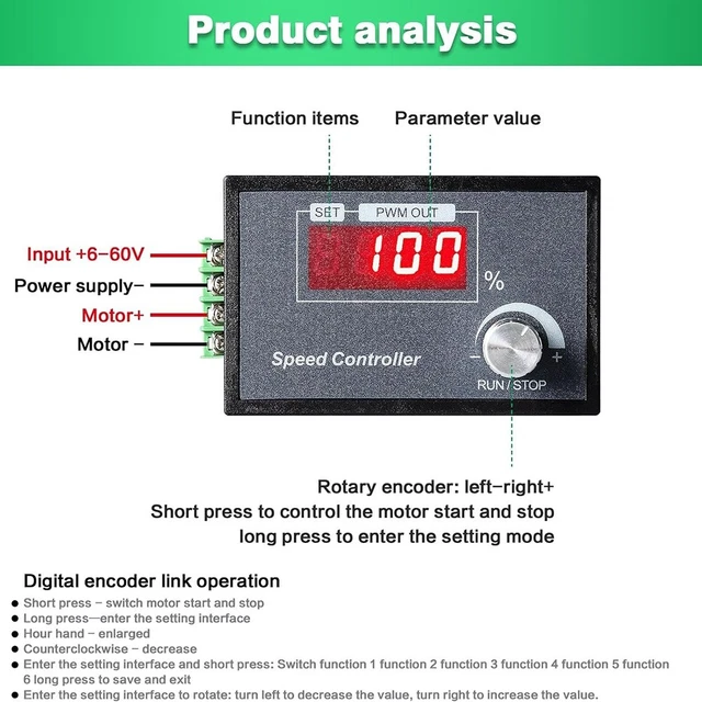 PWM DC MOTOR Speed Controller 6-60V 30A with Digital Display & Robust ...