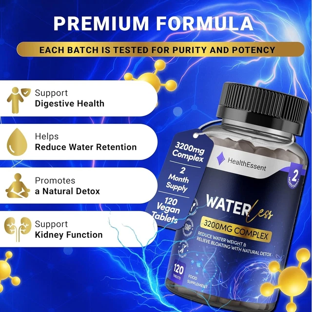WATERLESS 3200MG WATER Retention Tablets for Women & Men Relieve ...