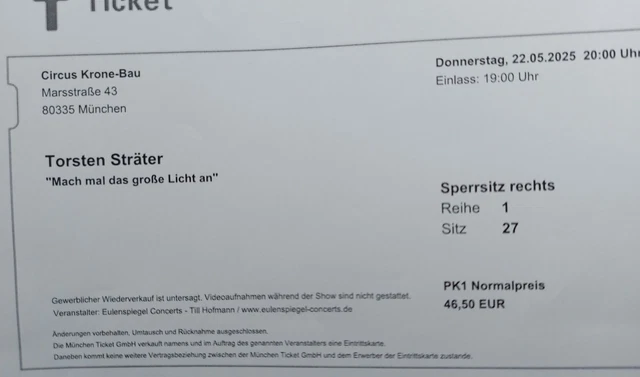 1 TICKET TORSTEN Sträter, 22.Mai 2025, Sitzplatz nah an der Bühne! EUR ...