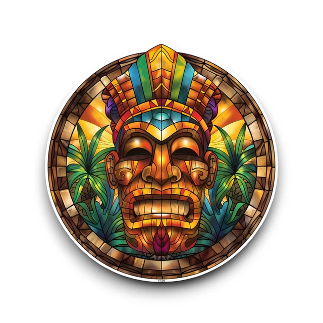 LARGE HAWAIIAN TIKI Mask Stained Glass Window Design Opaque Vinyl ...