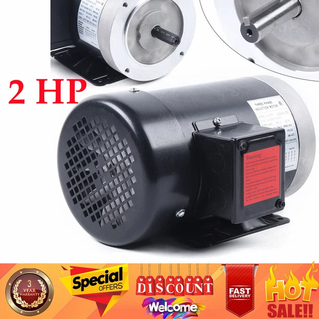 2HP 3 PHASE Electric Motor 3450 RPM 56C Frame TEFC 208 230/460V Premium ...