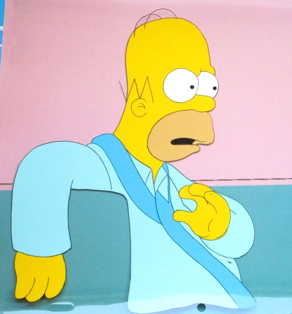 THE SIMPSONS ORIGINAL Production Cel Homer Simpson Time Machine Matted ...