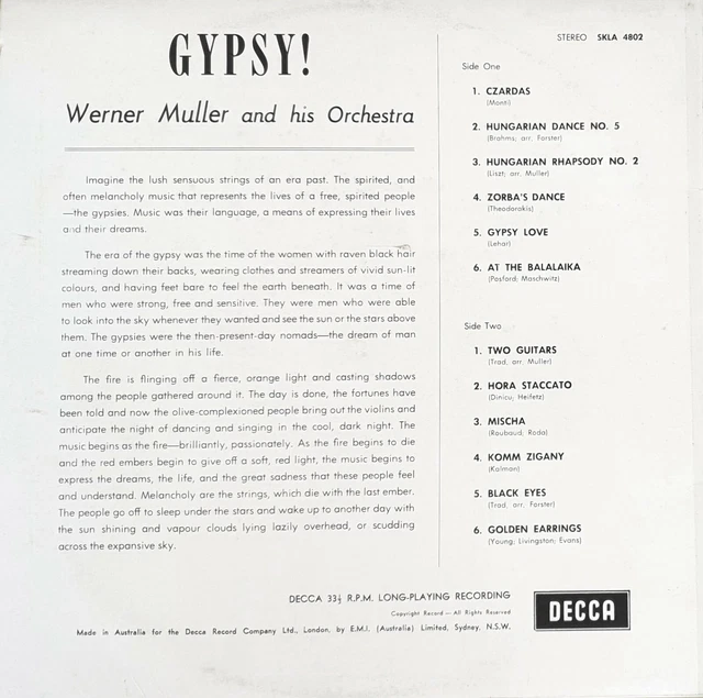 WERNER MÜLLER AND His Orchestra-Gypsy! Vinyl LP Phase 4 Stereo Decca ...