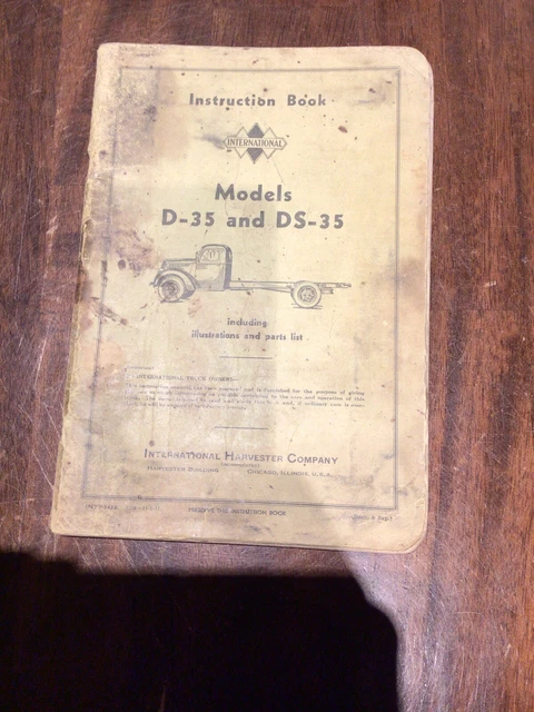 VINTAGE INTERNATIONAL HARVESTER D-35 And DS-35 Manual Dated 11-1-37 $22 ...