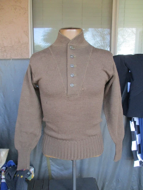WWII MODEL, 1963 GI Issue US Brown Wool 5 Button Field Sweater, Small ...