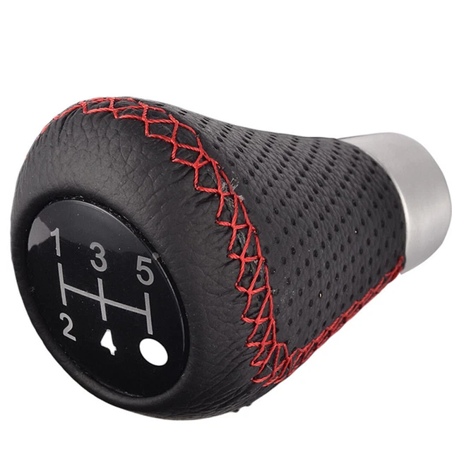 5 SPEED UNIVERSAL Black Leather Stitche Manual Car Gear Stick Shift ...