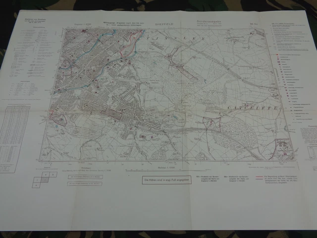 WW2 GERMAN ARMY TARGET MAP of "SHEFFIELD" (STEEL WORKS, COAL MINES ...
