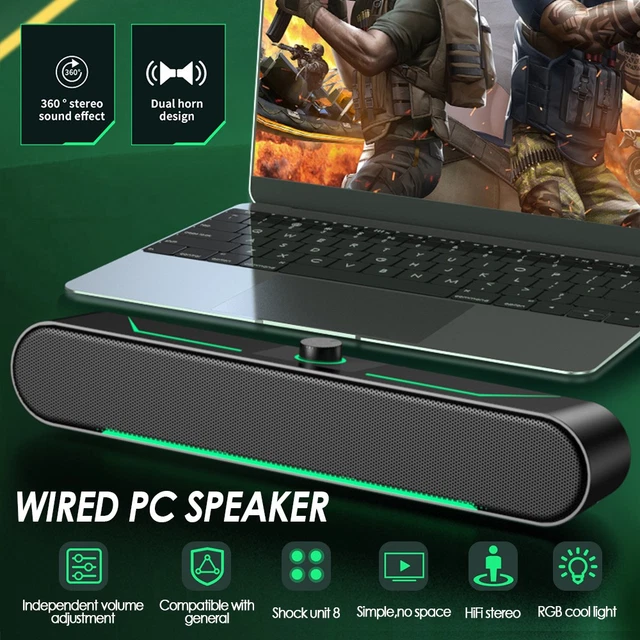 LED WIRED SOUND Bar Gaming Speakers USB For TV Speaker Computer Tablets ...