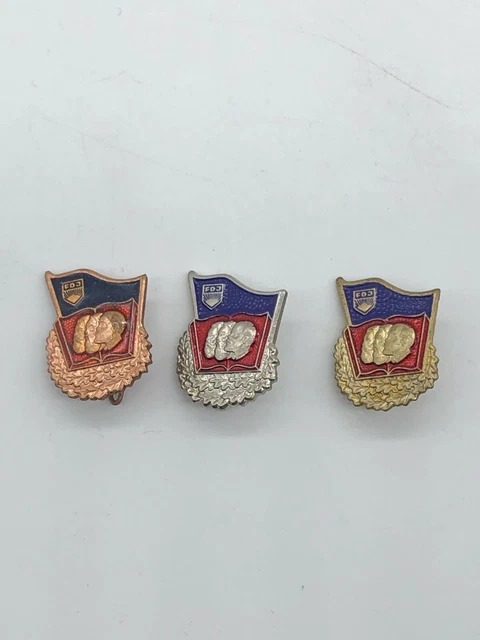 VINTAGE EAST GERMAN Good Knowledge Pin Set - Bronze, Silver, Gold ...