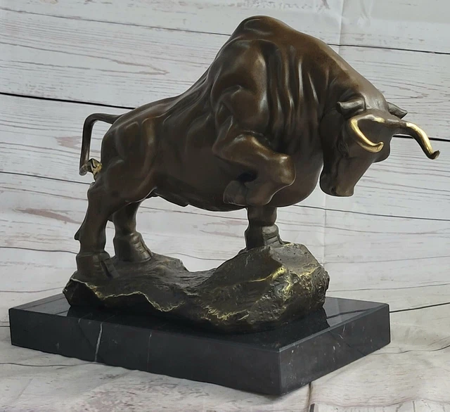 BRONZO MARMO SCULTURA Grande Statua Bull Caldo Azione Mercato Figurina ...