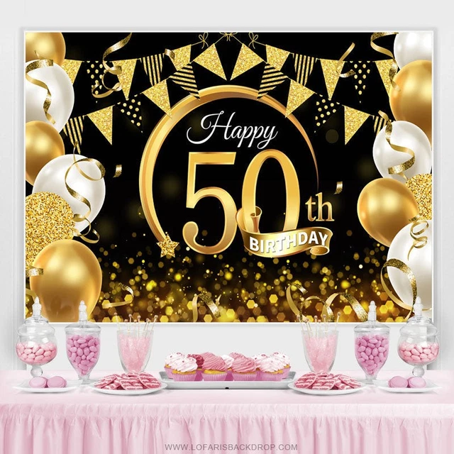 GOLD BALLOON RIBBON Black 50th Birthday Backdrop $36.09 - PicClick AU
