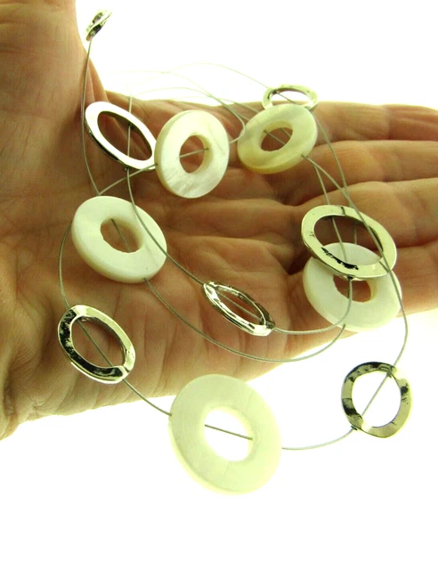 MOP SILVER CIRCLE Link Chain Floating Necklace 2*17*20 £20.86 - PicClick UK