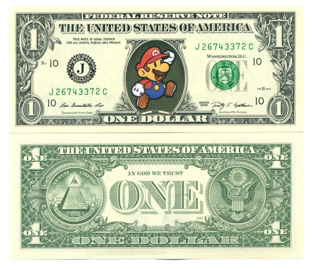 SUPER MARIO BROS - VRAI BILLET de 1 DOLLAR US ! Collection Jeu Vidéo ...