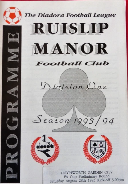 RUISLIP MANOR V Letchworth Garden City 28/8/1993 Fa Cup - Preliminary ...