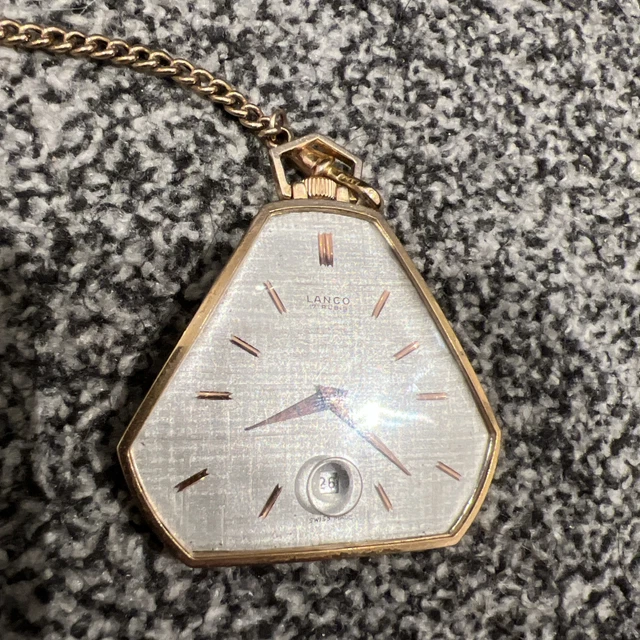 LANCO LANGENDORF SWISS Mechanical 17 Jewel Masonic Triangular Pocket ...