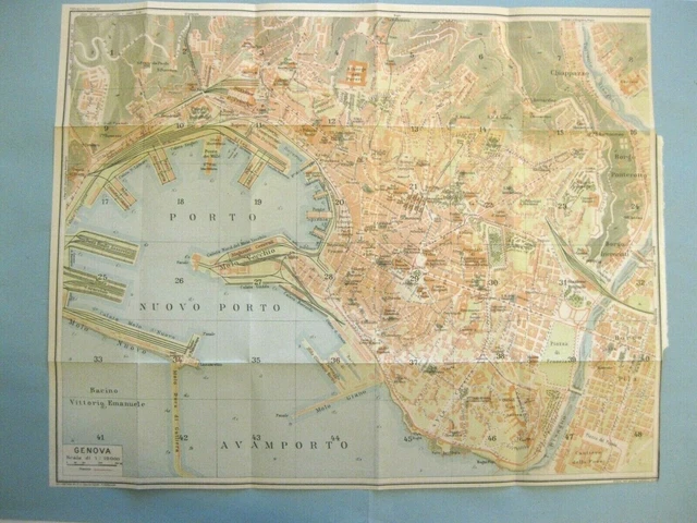 STAMPA ANTICA MAPPA STRADARIO URBANO CITTA DI GENOVA LIGURIA 1927 EUR 9 ...