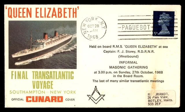 MAYFAIRSTAMPS GREAT BRITAIN 1968 Queen Elizabeth Paquebot Masonic ...